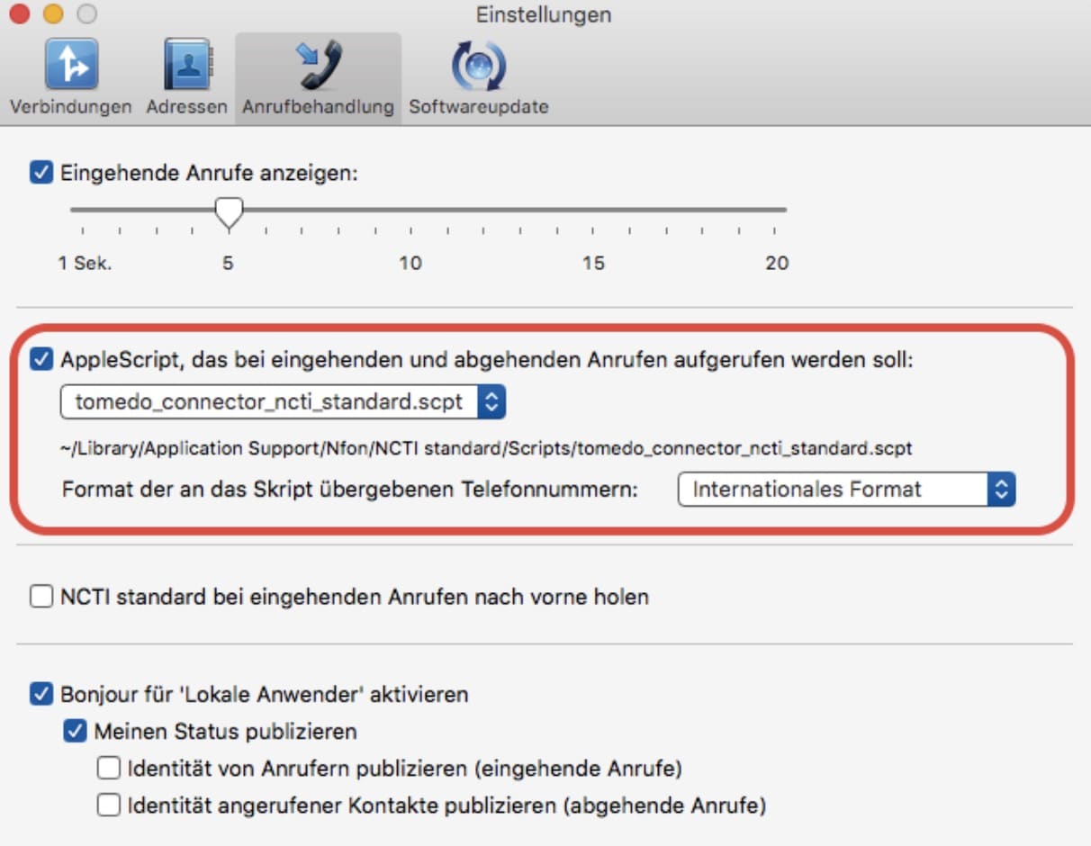 Anbindung von NFON | tomedo® Onlinehilfe