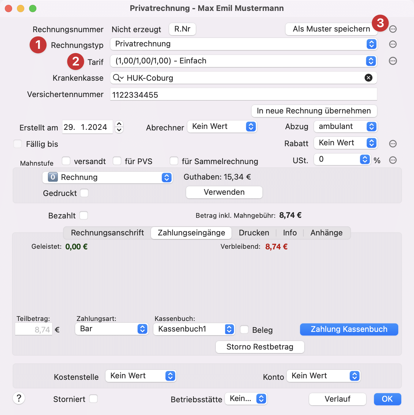 Erstellen von Rechnungsmustern | tomedo® Onlinehilfe
