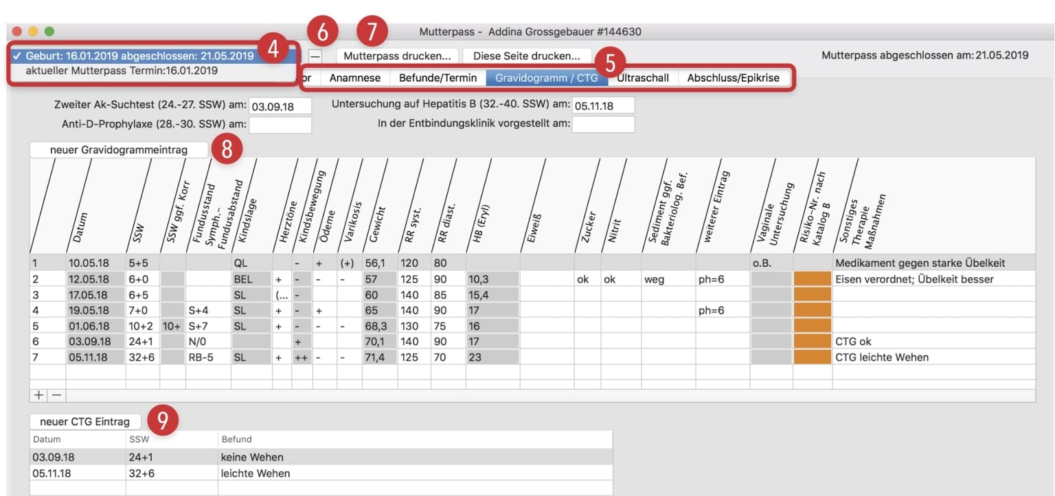 Elektronischer Mutterpass | tomedo® Onlinehilfe